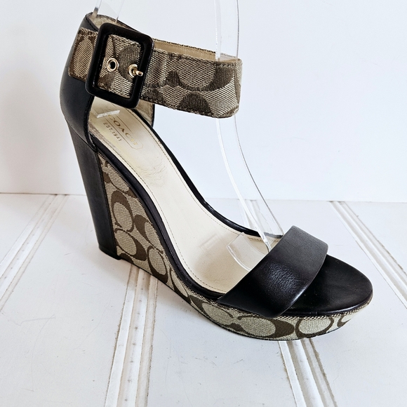 Coach | Shoes | Coach Jerri Brown C Logo Wedge Sandals Womens 85 Ankle ...